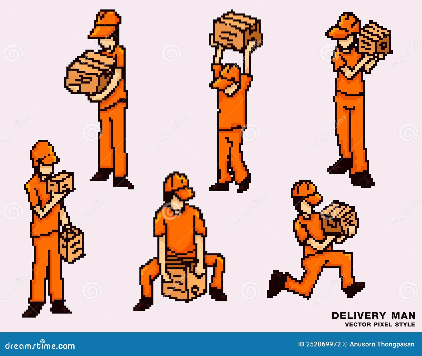 Set of Delivery Man ., Character Courier in Pixel Art. Vector ...