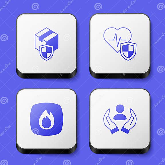 Set Delivery Security with Shield, Life Insurance, Fire Flame and Icon ...