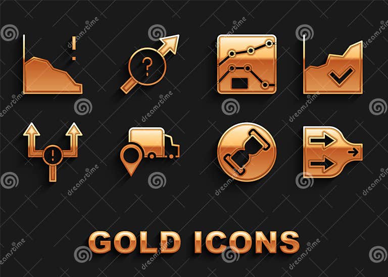 Set Delivery Tracking, Financial Growth Increase, Arrow, Old Hourglass with Sand, Graph, Chart ...