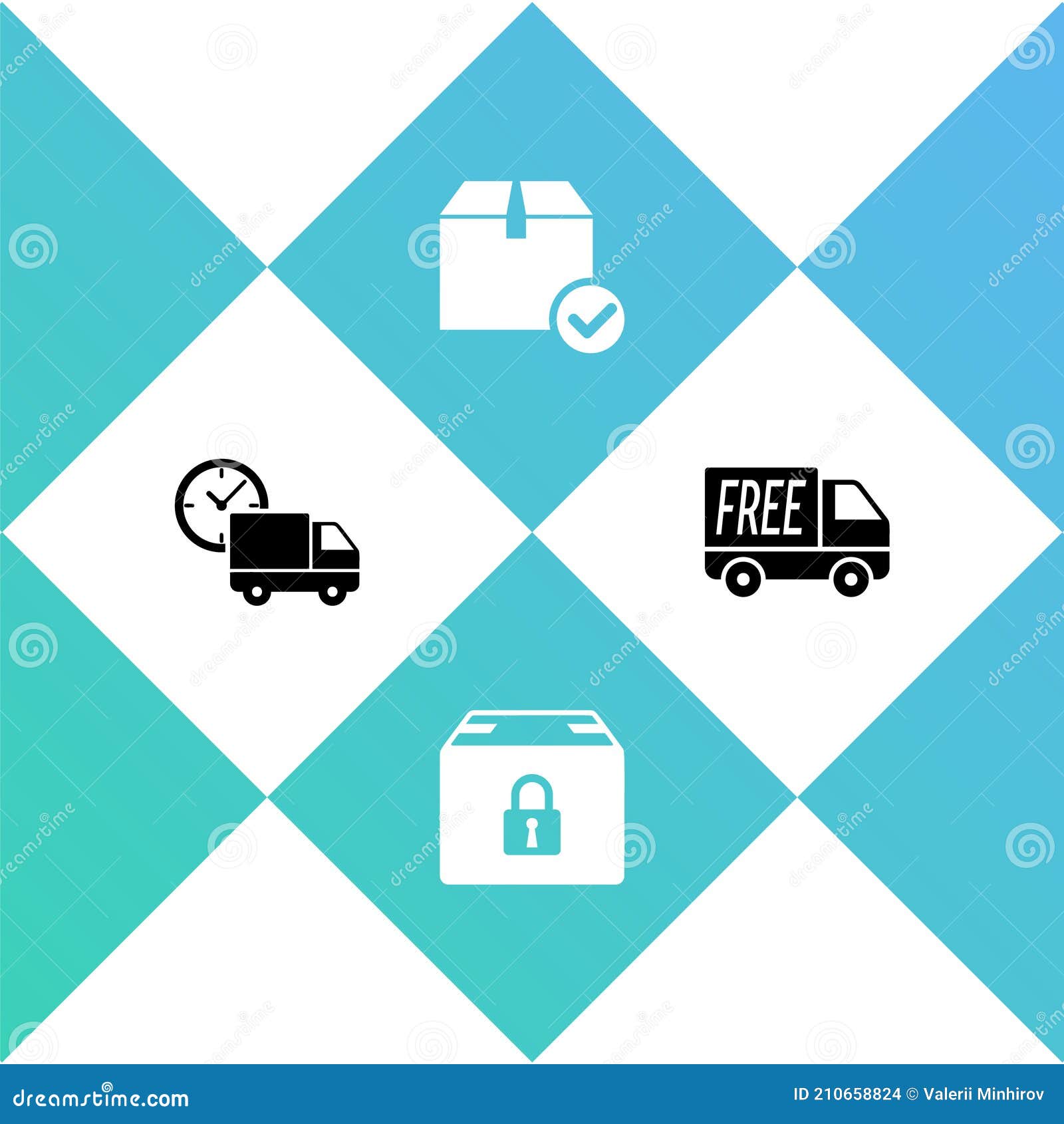 Set Delivery Truck and Clock, Locked Package, Package Box with Check ...