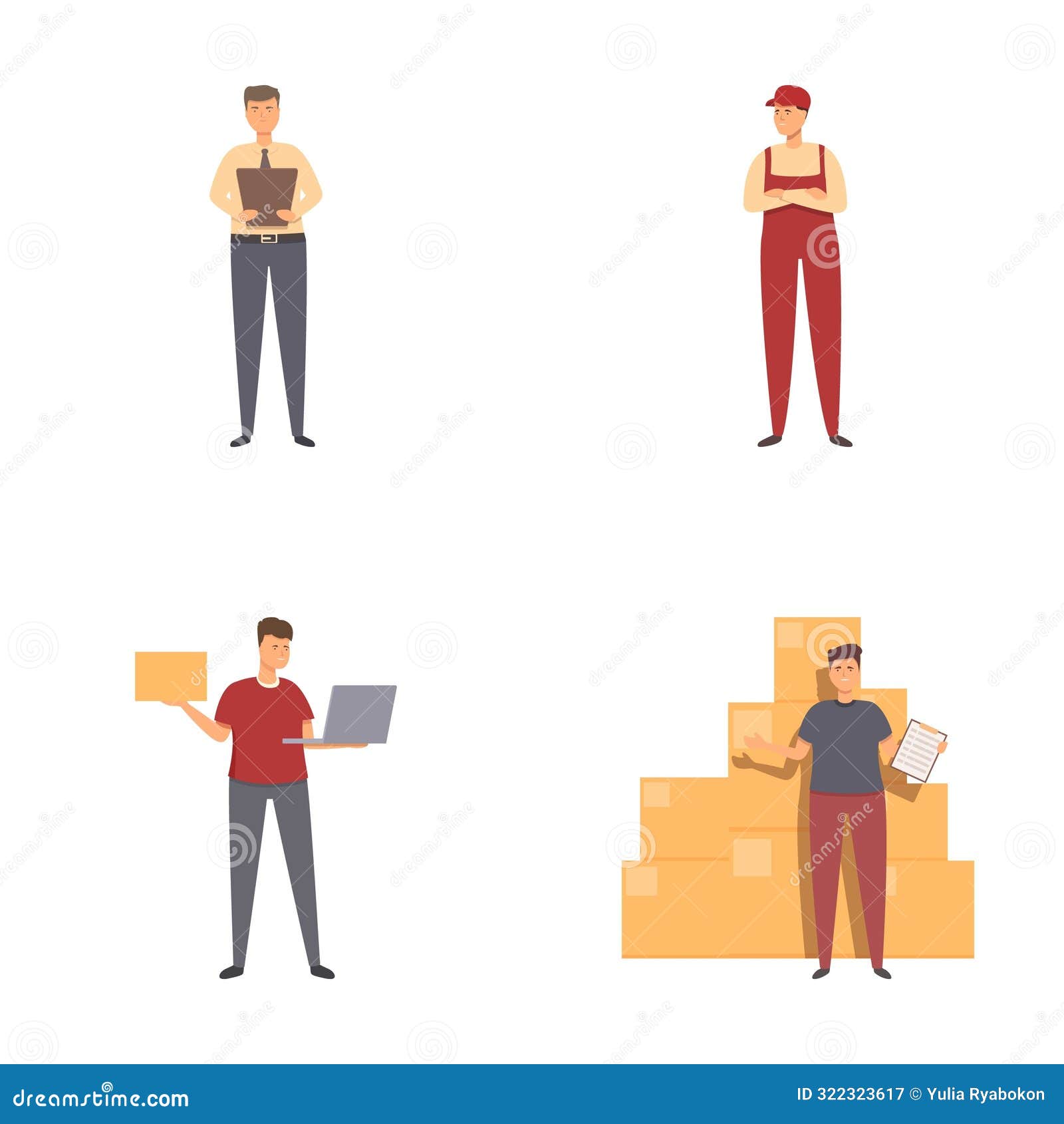 Set of Delivery Workers Performing Various Tasks Stock Vector ...