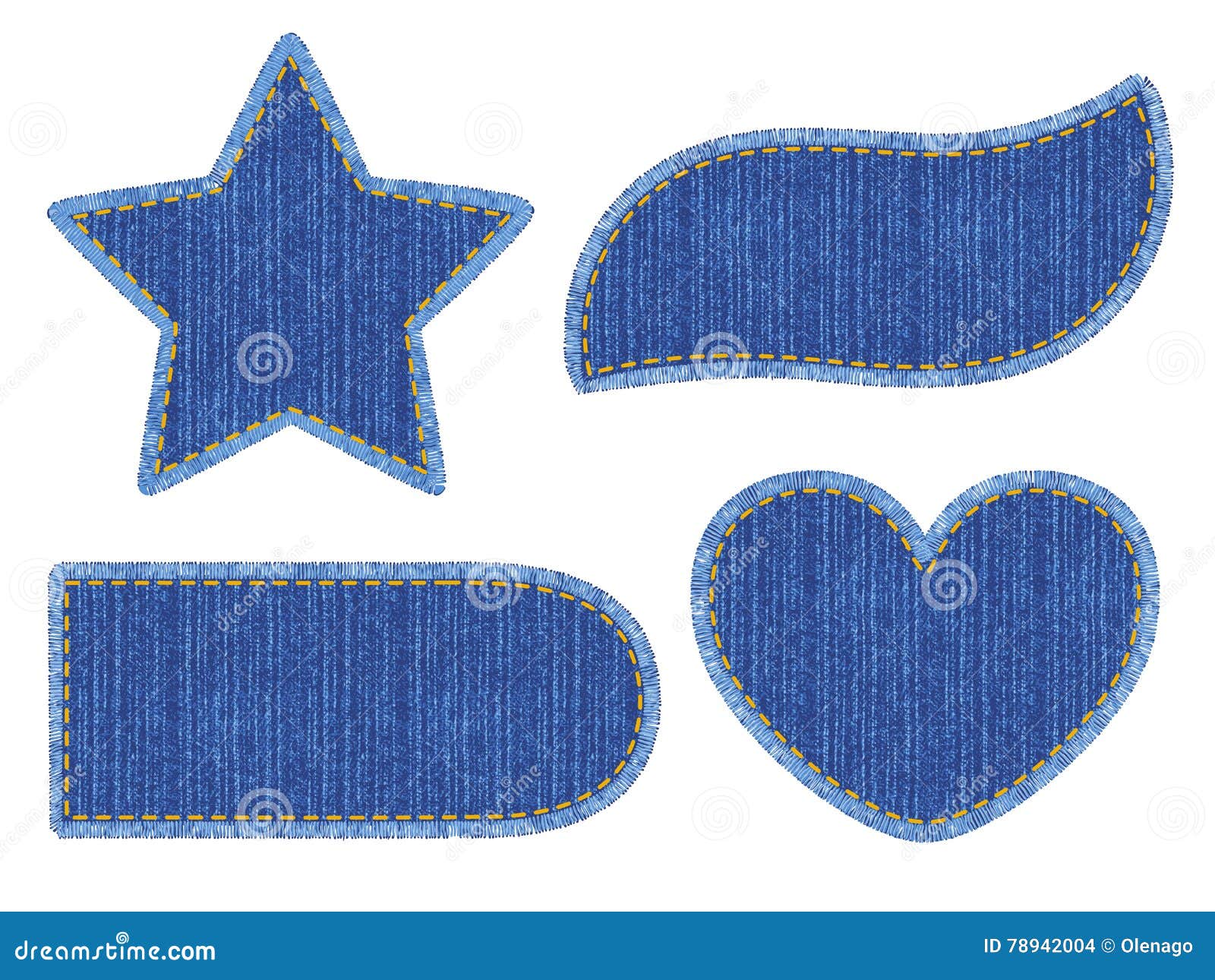 Denim Patches In Different Shapes - Heart, Crown, Circle, Rectangle ...