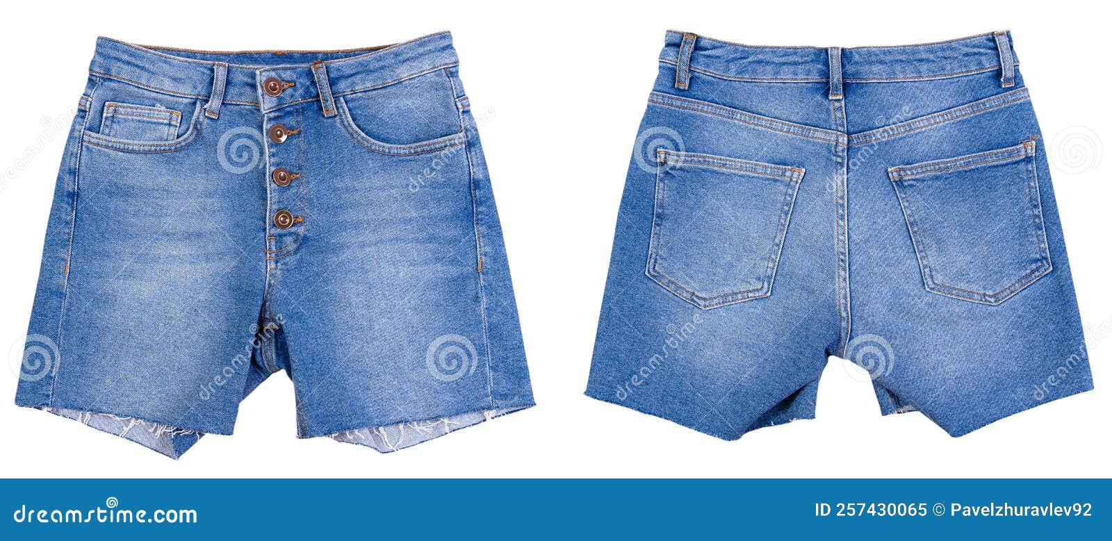 Set of Denim Shorts Front and Back on a White Background Isolated ...