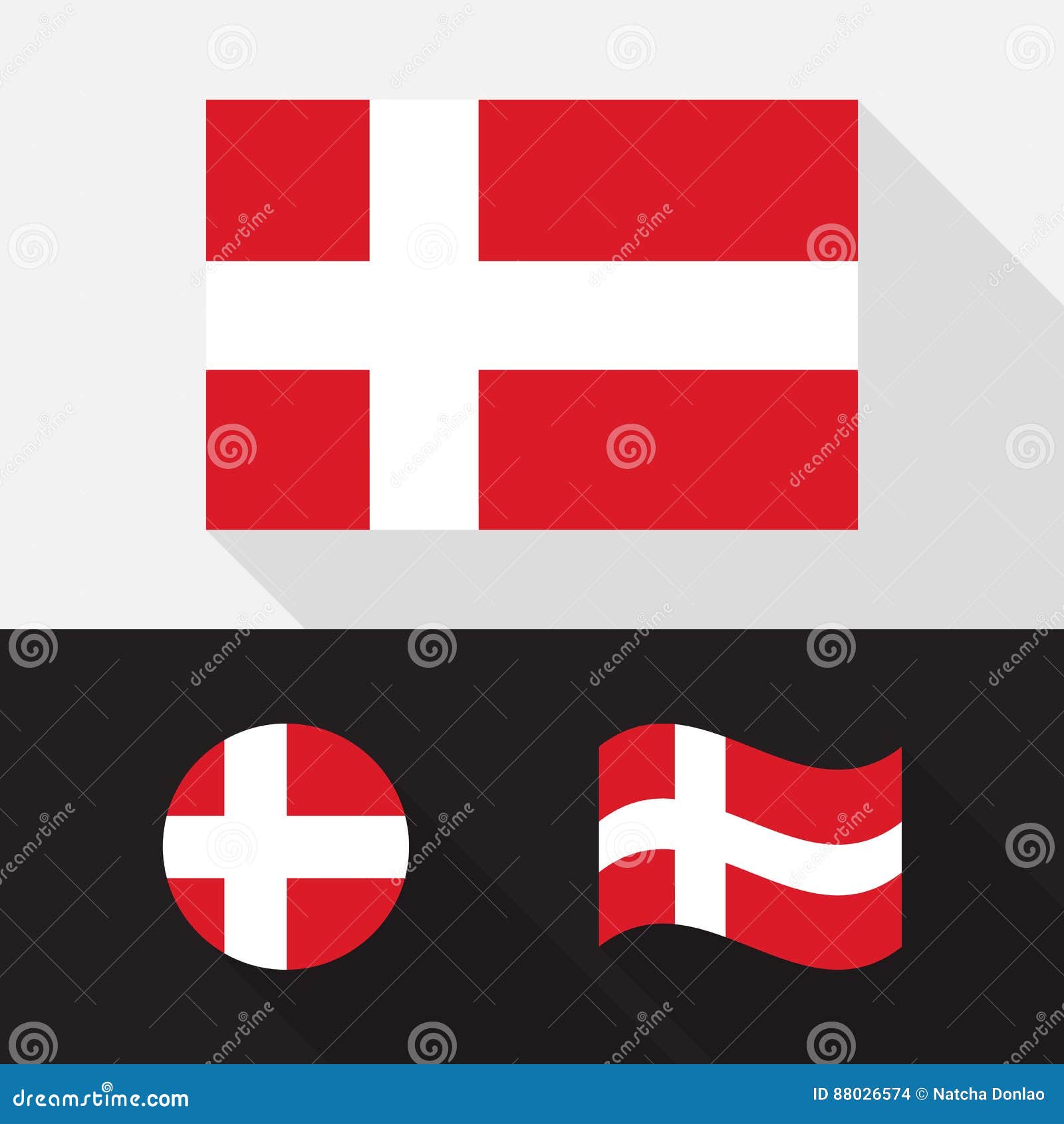 Set of Denmark Flag Flat Design Illustration Stock Illustration ...