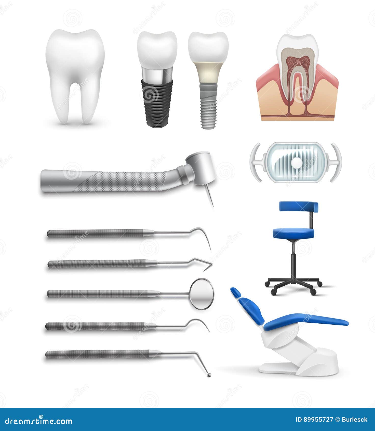 Set of dental objects stock vector. Illustration of machine - 89955727