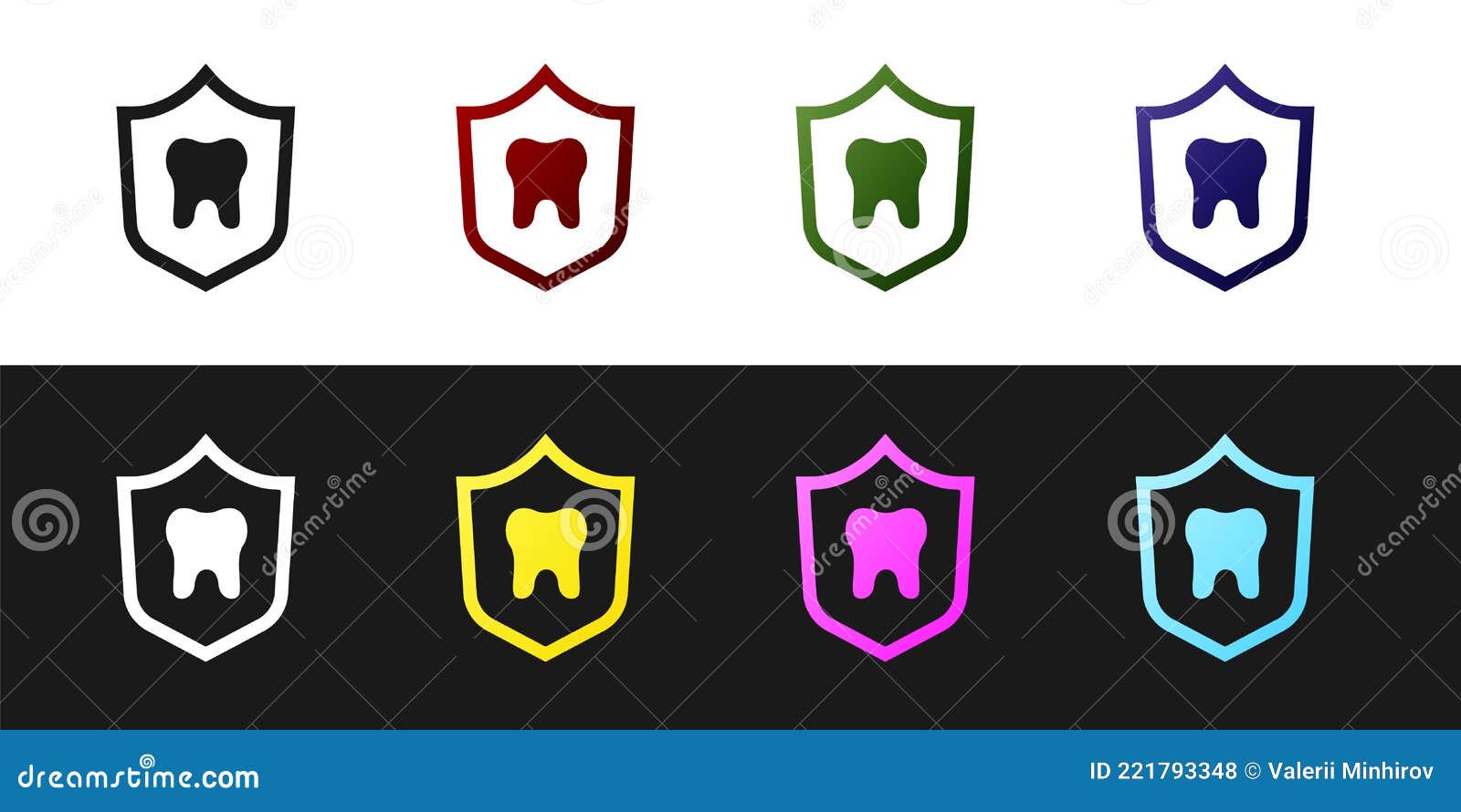 Set Dental Protection Icon Isolated on Black and White Background ...