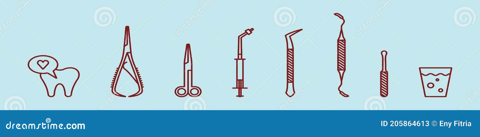 Set of Dentist Tools Cartoon Icon Design Template with Various Models ...