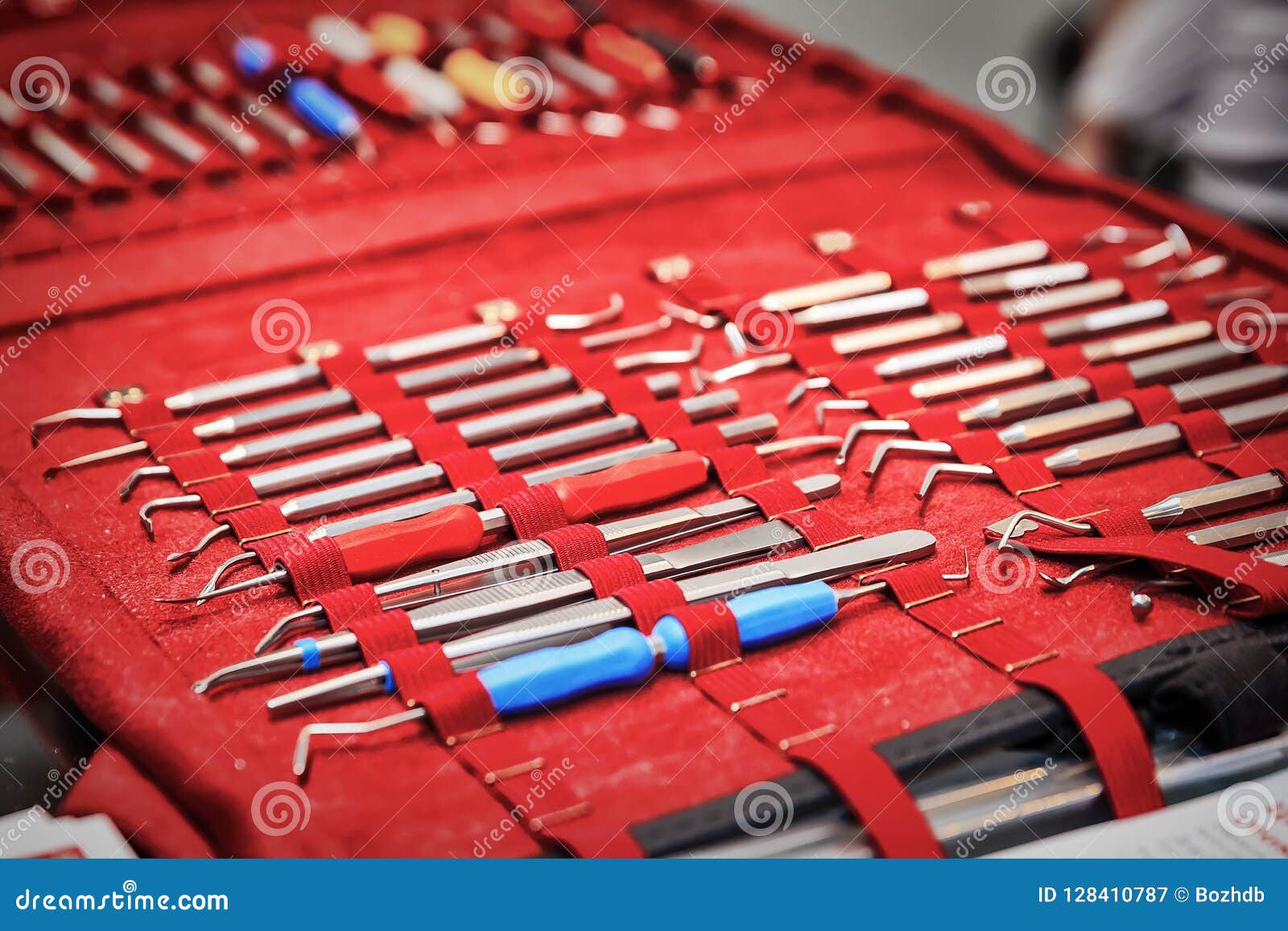 Set of dentist tools stock image. Image of medicine - 128410787