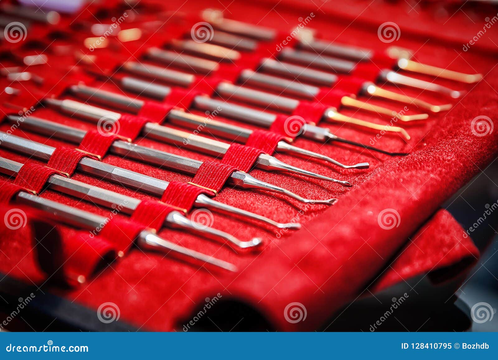 Set of dentist tools stock image. Image of gripper, objects - 128410795