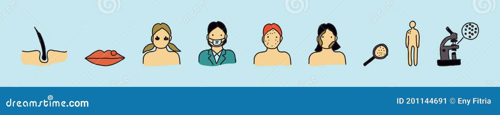 Set of Dermatology. Cartoon Icon Design Template with Various Models ...