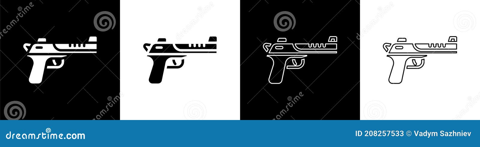 Set Desert Eagle Gun Icon Isolated on Black and White Background ...