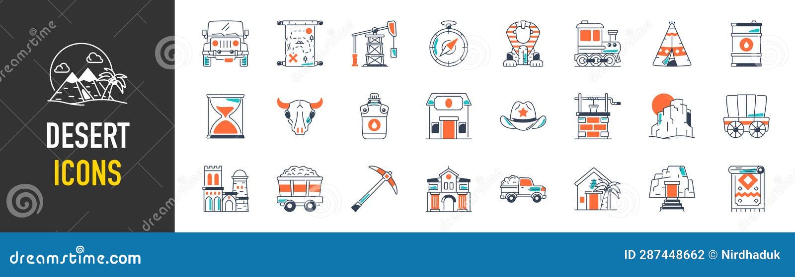 Set of Desert Icons Collection. Stock Vector - Illustration of train ...