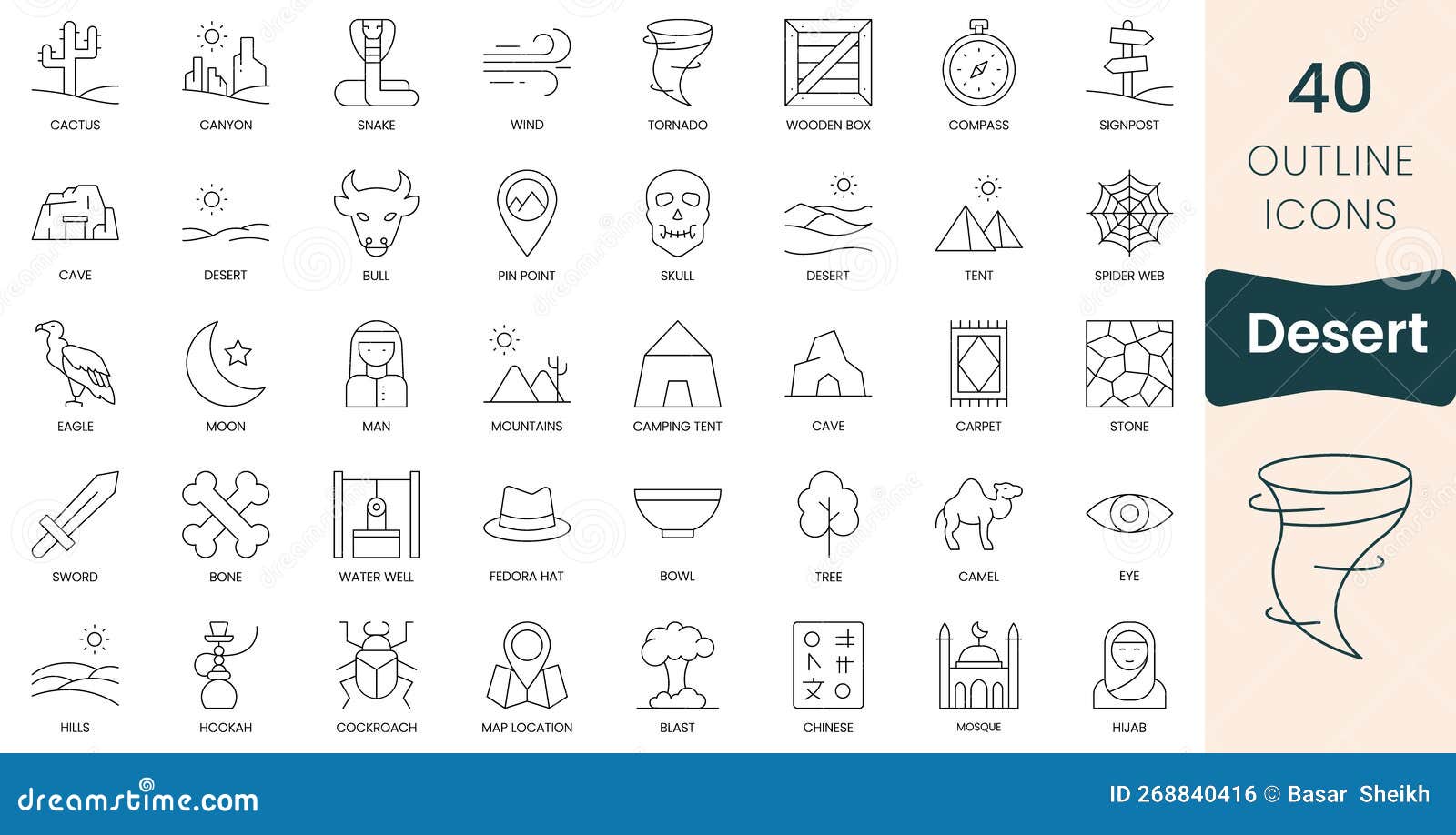 Set of Desert Icons. Thin Outline Icons Pack Stock Illustration ...
