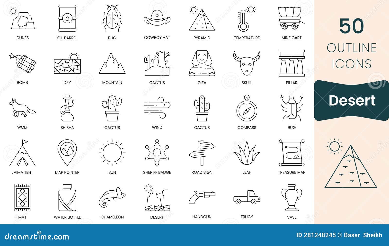 Set of Desert Icons. Thin Outline Icons Pack Stock Vector ...