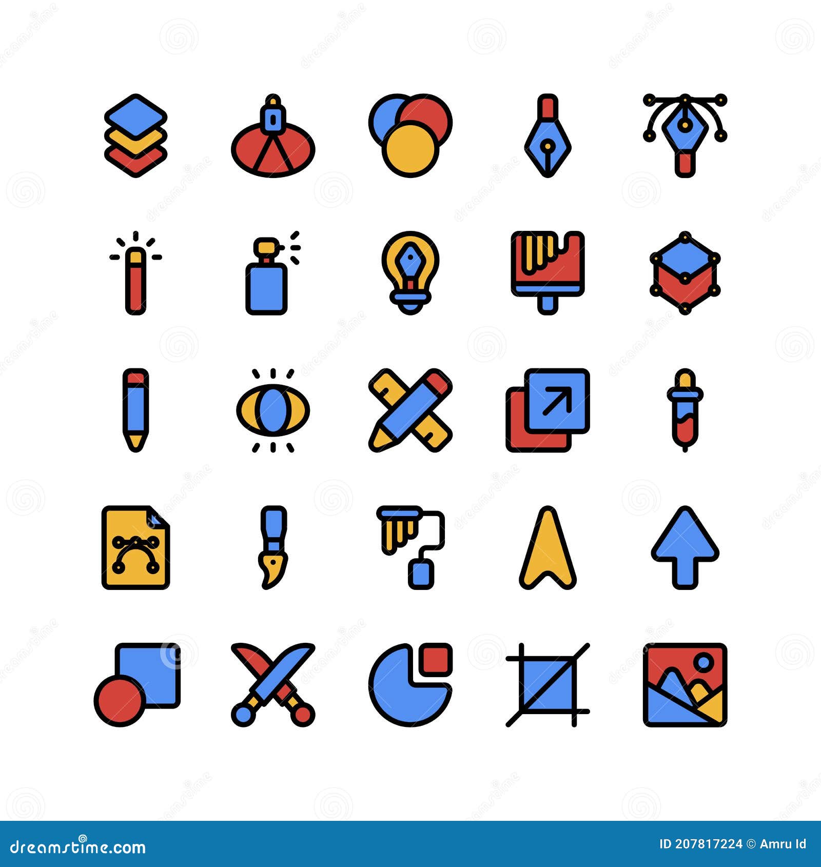 Set of Design Designer Artwork Outline Filled Style Icon and ...