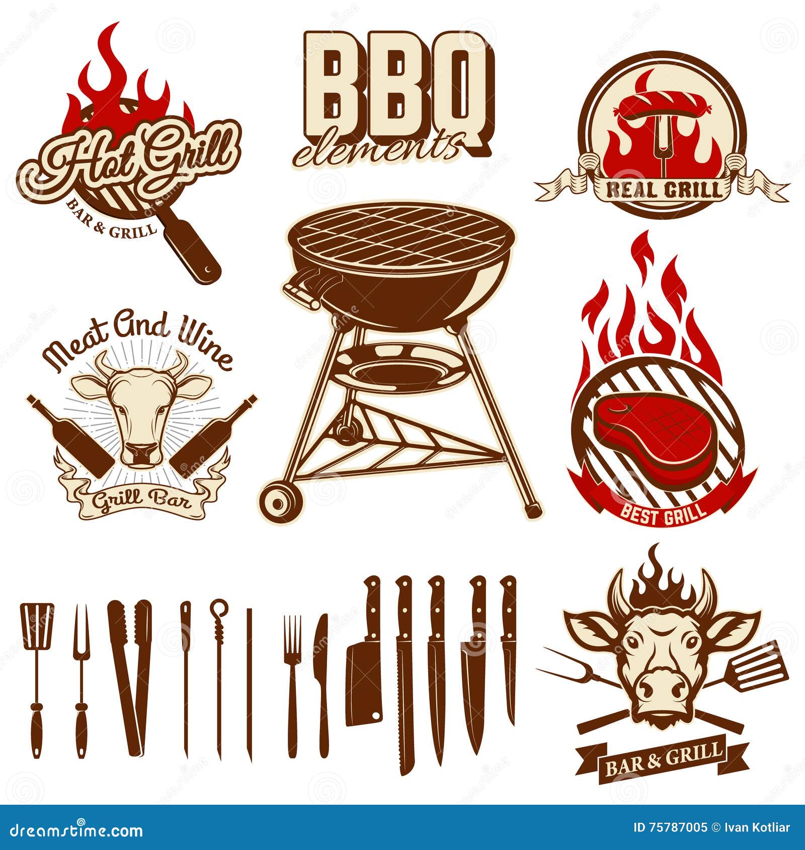 Set of Design Elements for Bbq and Grill Labels. Set of Kitchen Stock ...