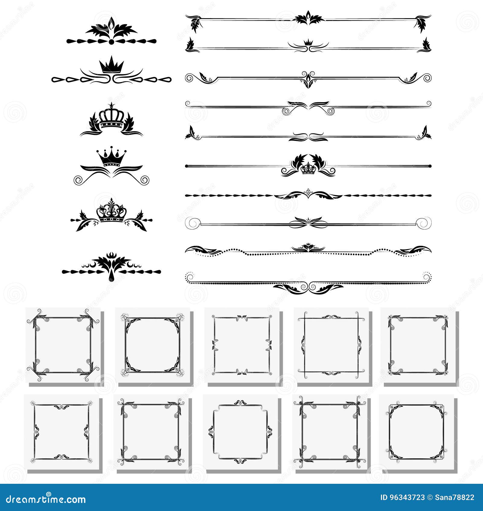 Set of Design Elements, Frames, Dividers, Borders. Vector Illustration ...