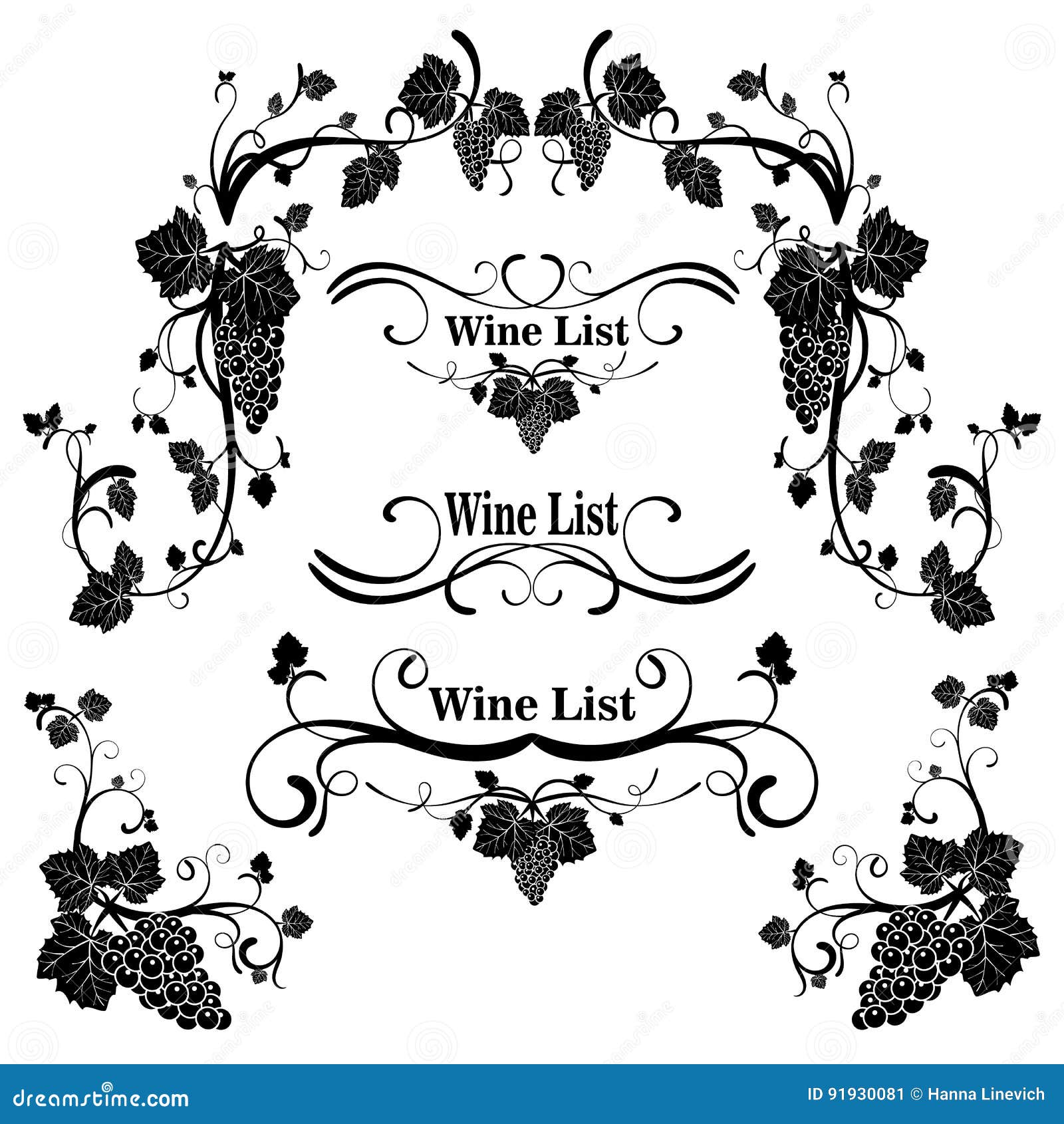 Set of Design Elements with the Grapes and Vine in Vintage Style. Stock ...