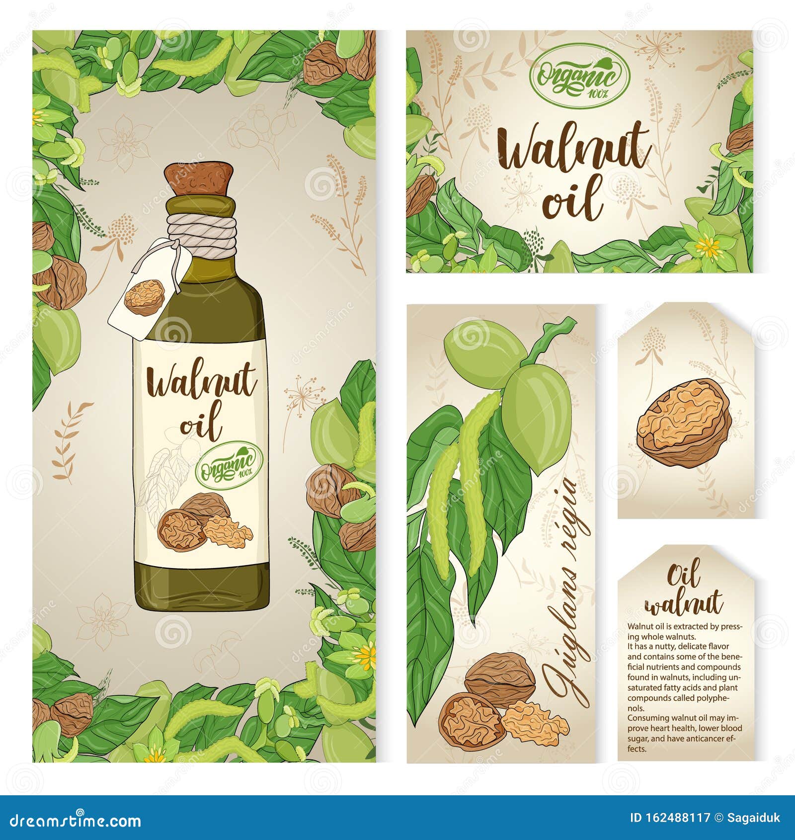 Set of Design Elements for Packaging Design with a Bottle of Walnut Oil ...