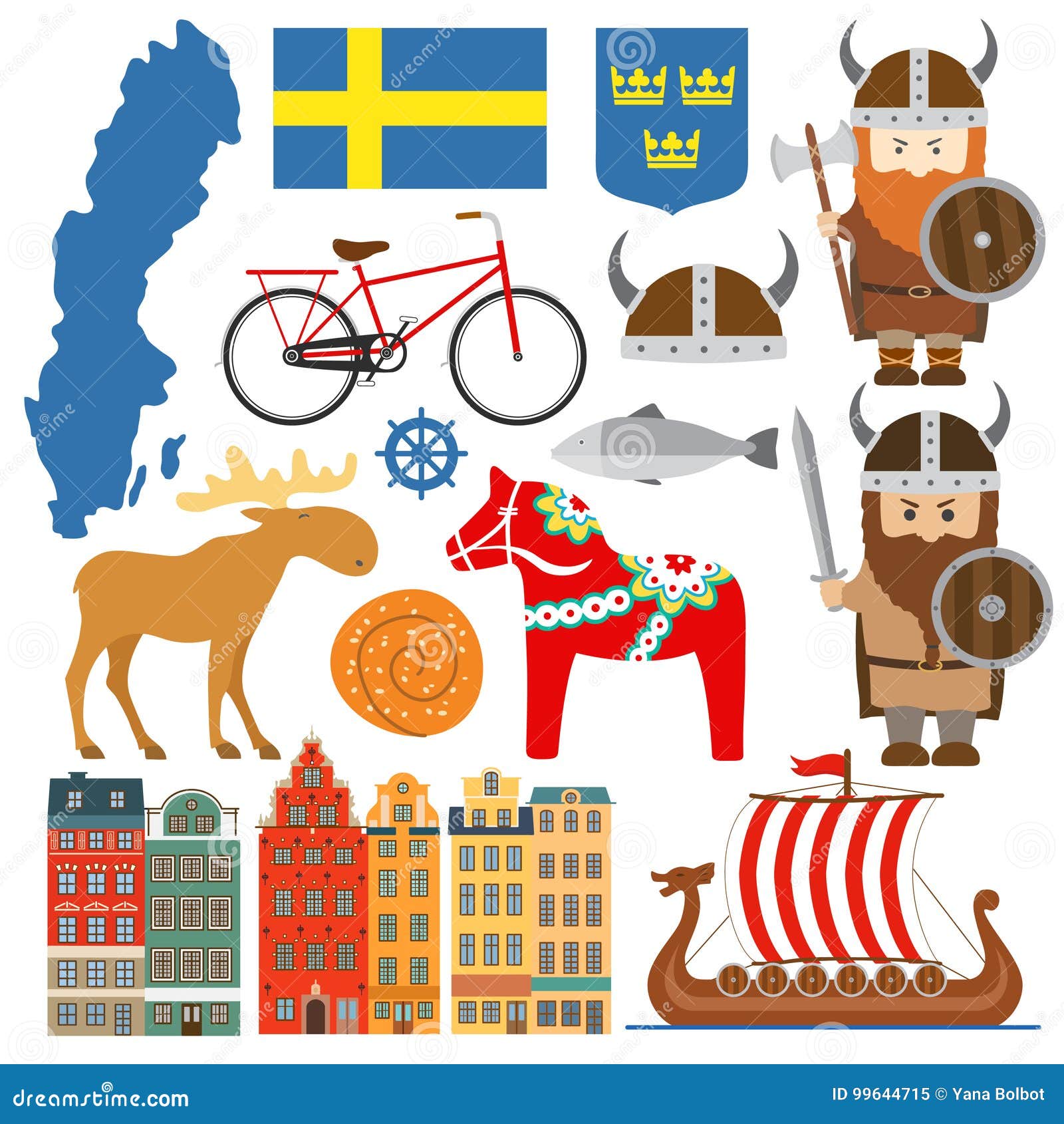 Symbols Of Sweden Pattern, Cartoon Style | CartoonDealer.com #92545823