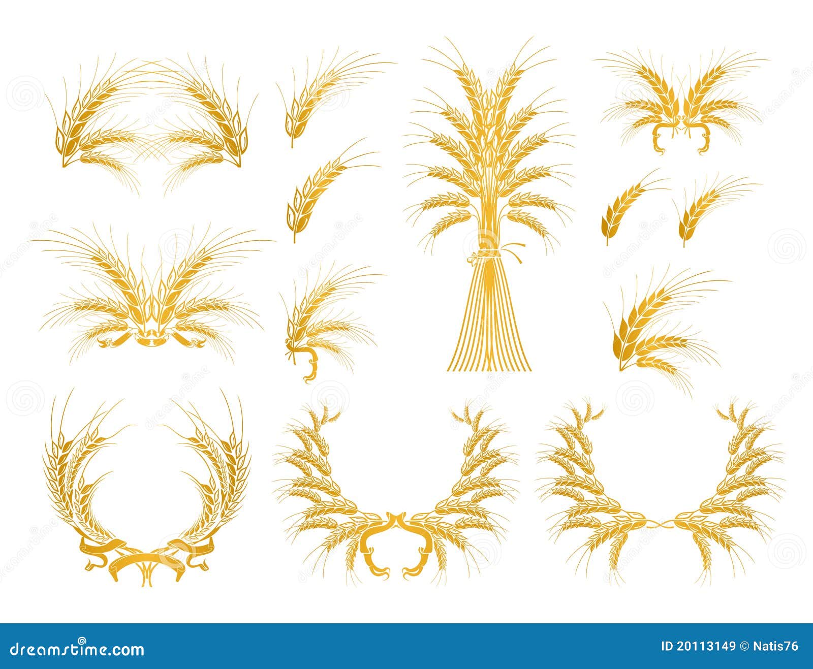 Set of Design Elements with Wheat Stock Vector - Illustration of shape ...