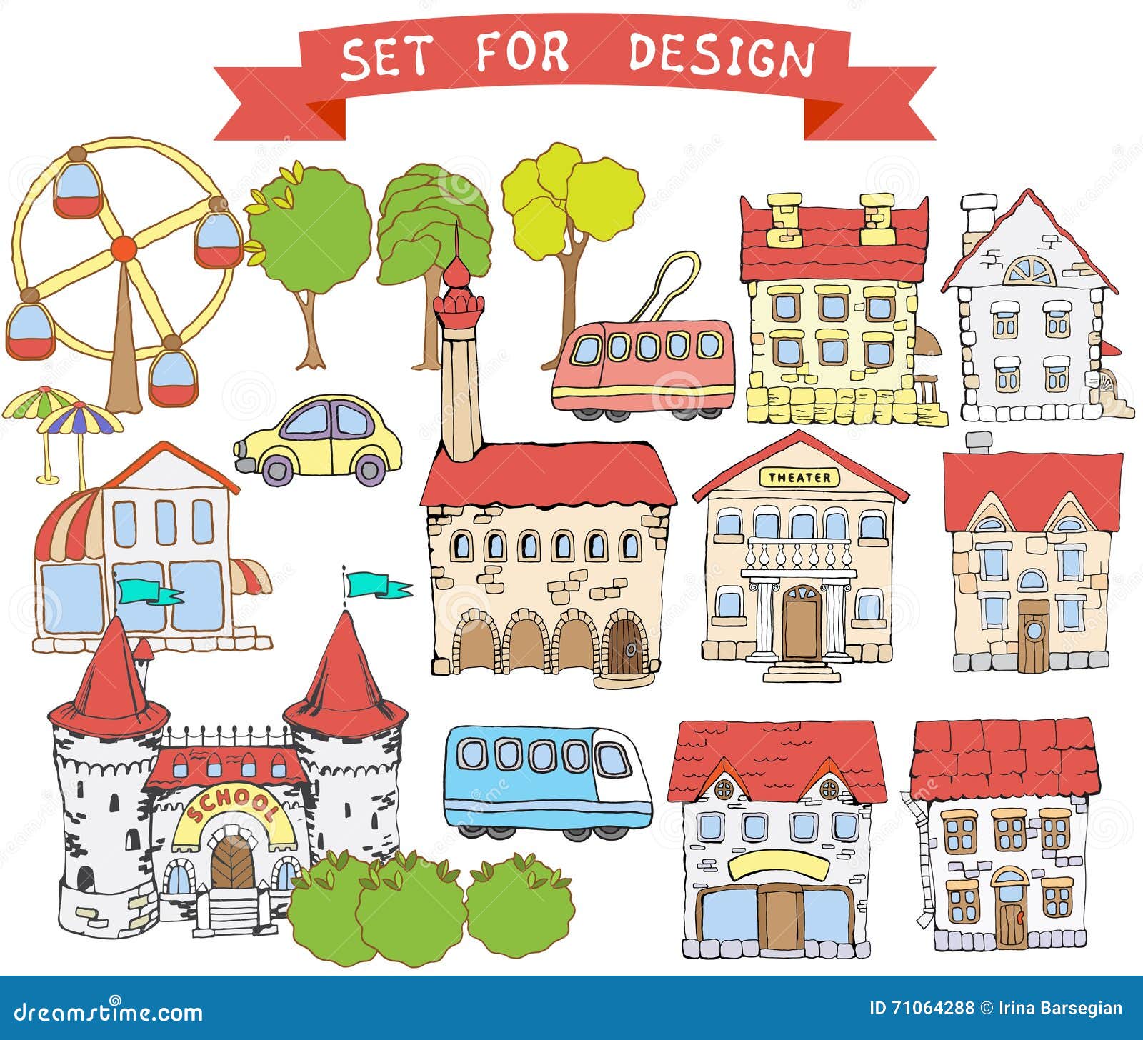 Set for Design Funny Town.hand Drawn Stock Vector - Illustration of ...