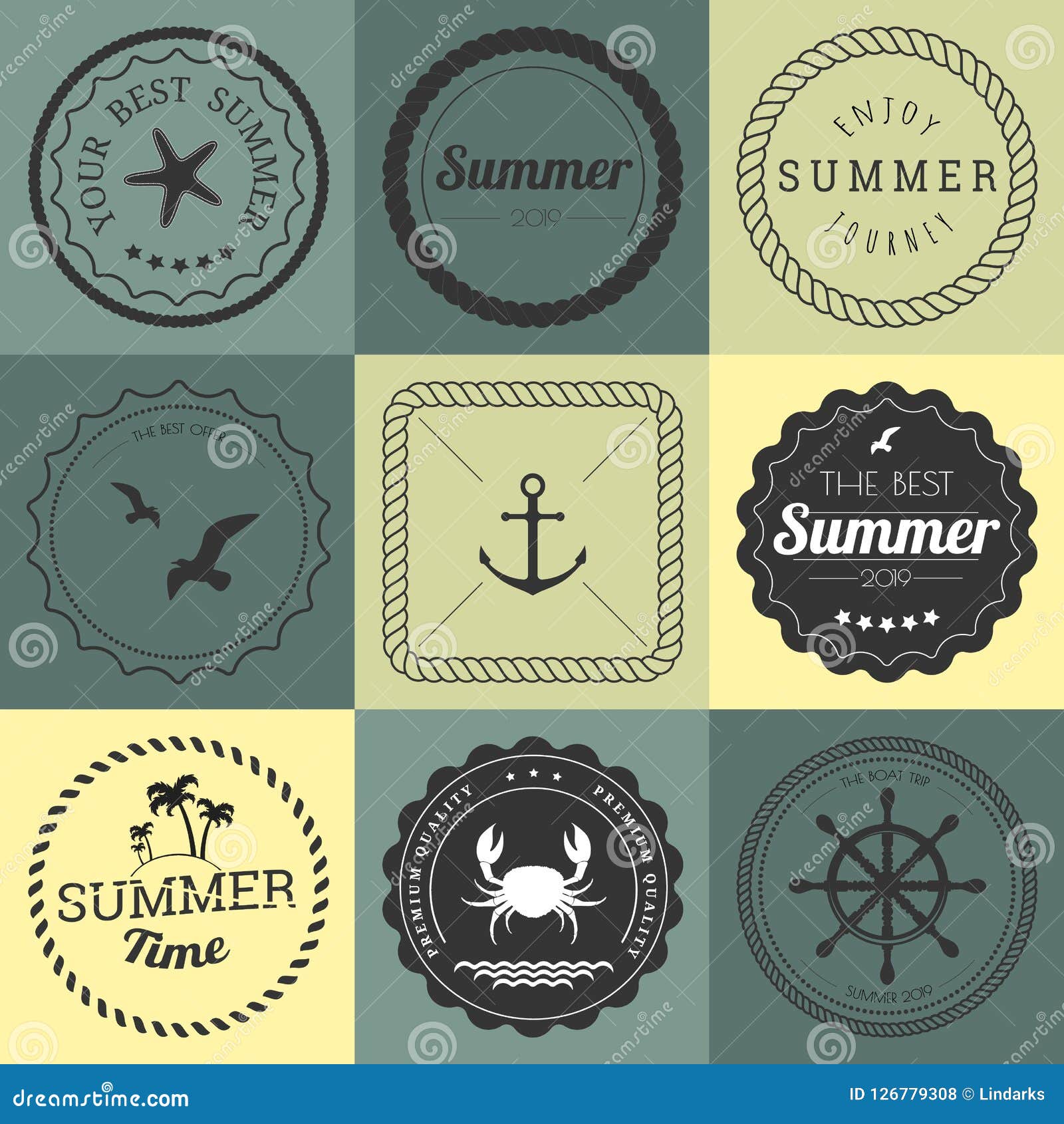 Set of 9 Design Summer Elements, Frames, Borders Stock Vector ...