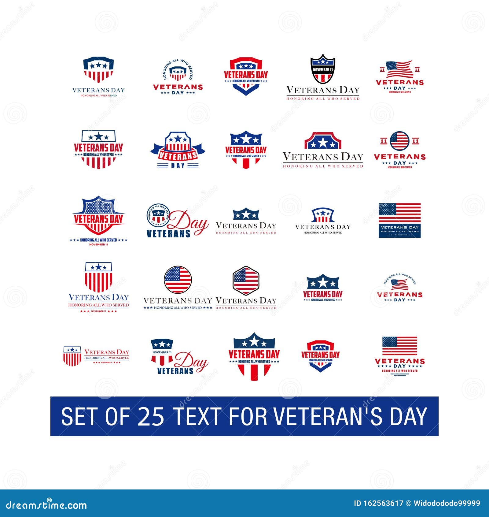 Set of 25 Text for Veteran`s Day Stock Vector - Illustration of font ...