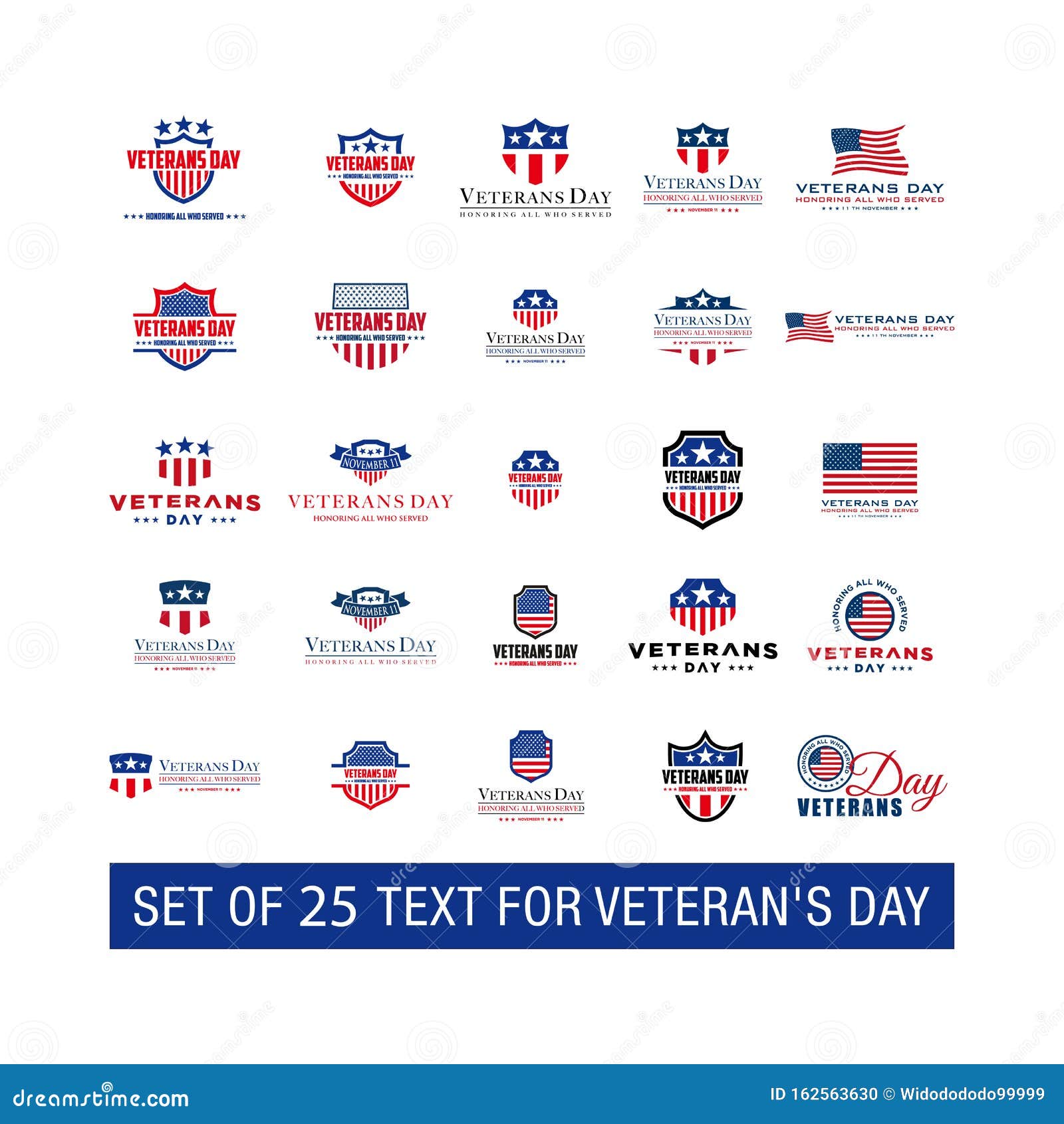 Set of 25 Text for Veteran`s Day Stock Vector - Illustration of flag ...