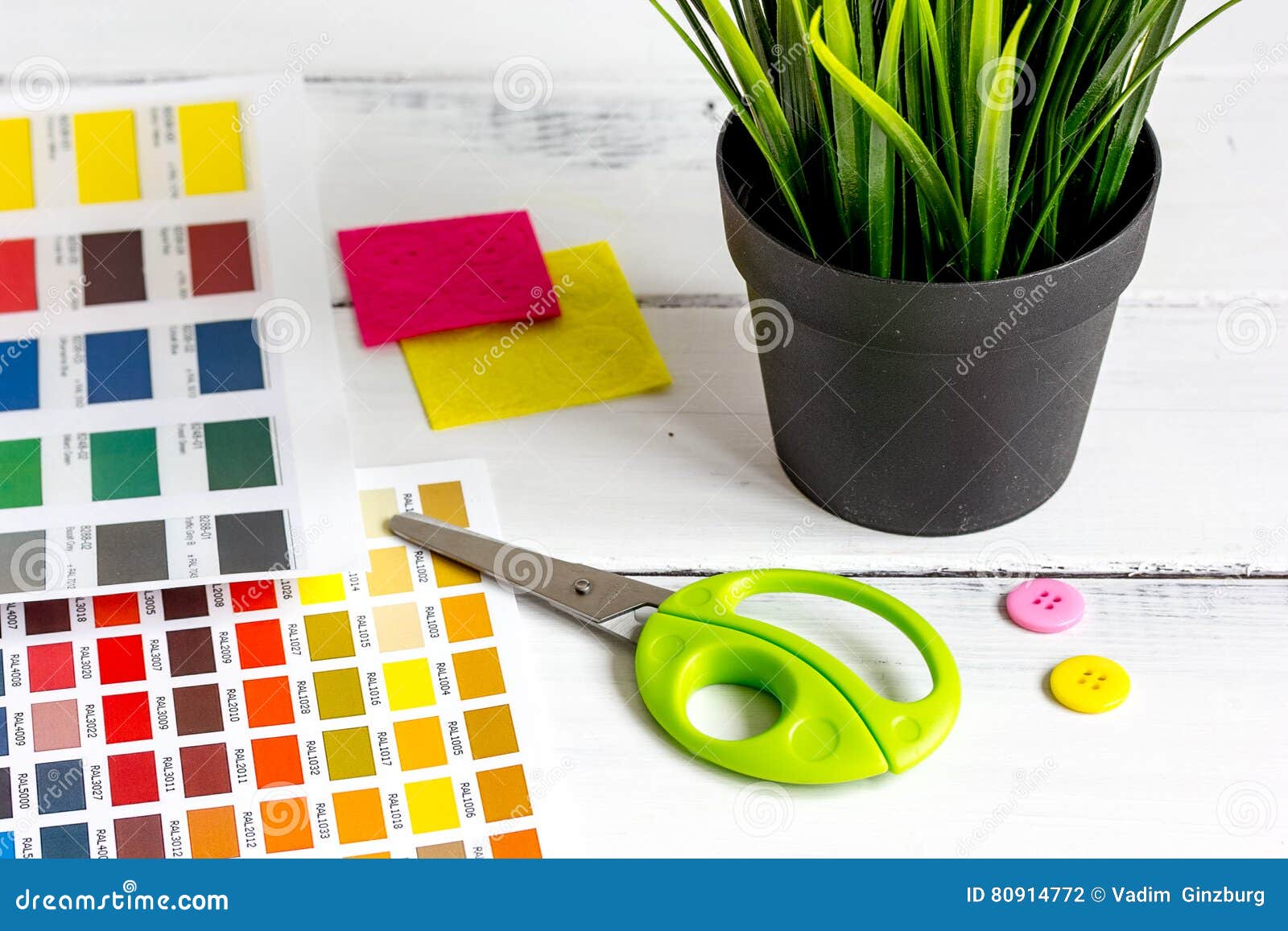 Set Designer Palettes on Working Desk Close Up Stock Photo - Image of ...