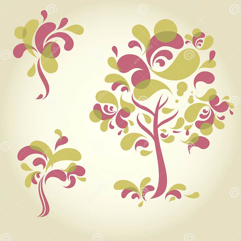Set of Designs with Decorative Tree Stock Vector - Illustration of root ...