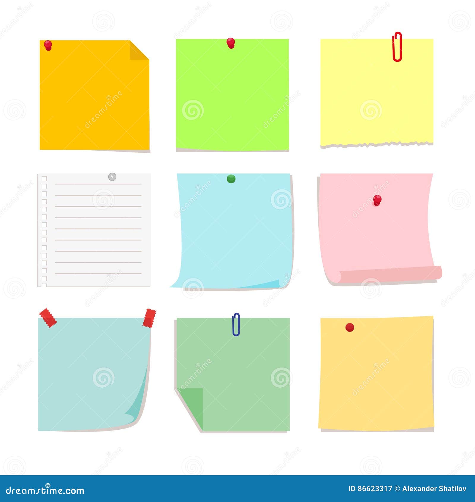 Set of Detachable Stickers Paper Notes. Vector, Illustration in Flat ...