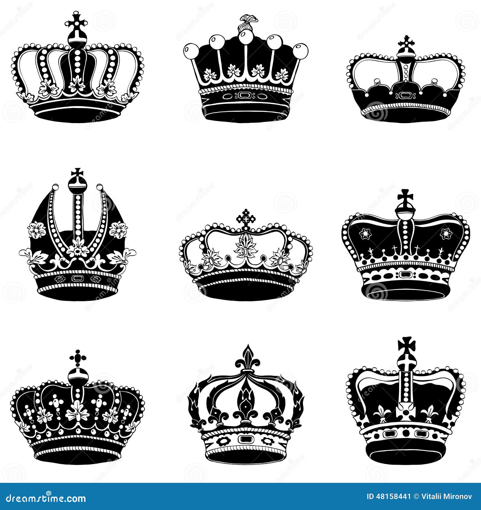 Set of 9 detailed crowns stock vector. Illustration of imperial - 48158441