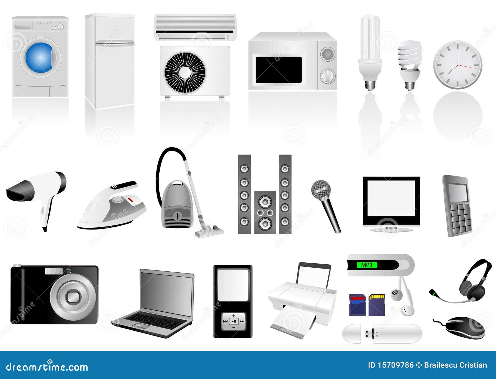 Set of Detailed Electronic Elements Stock Vector - Illustration of ...