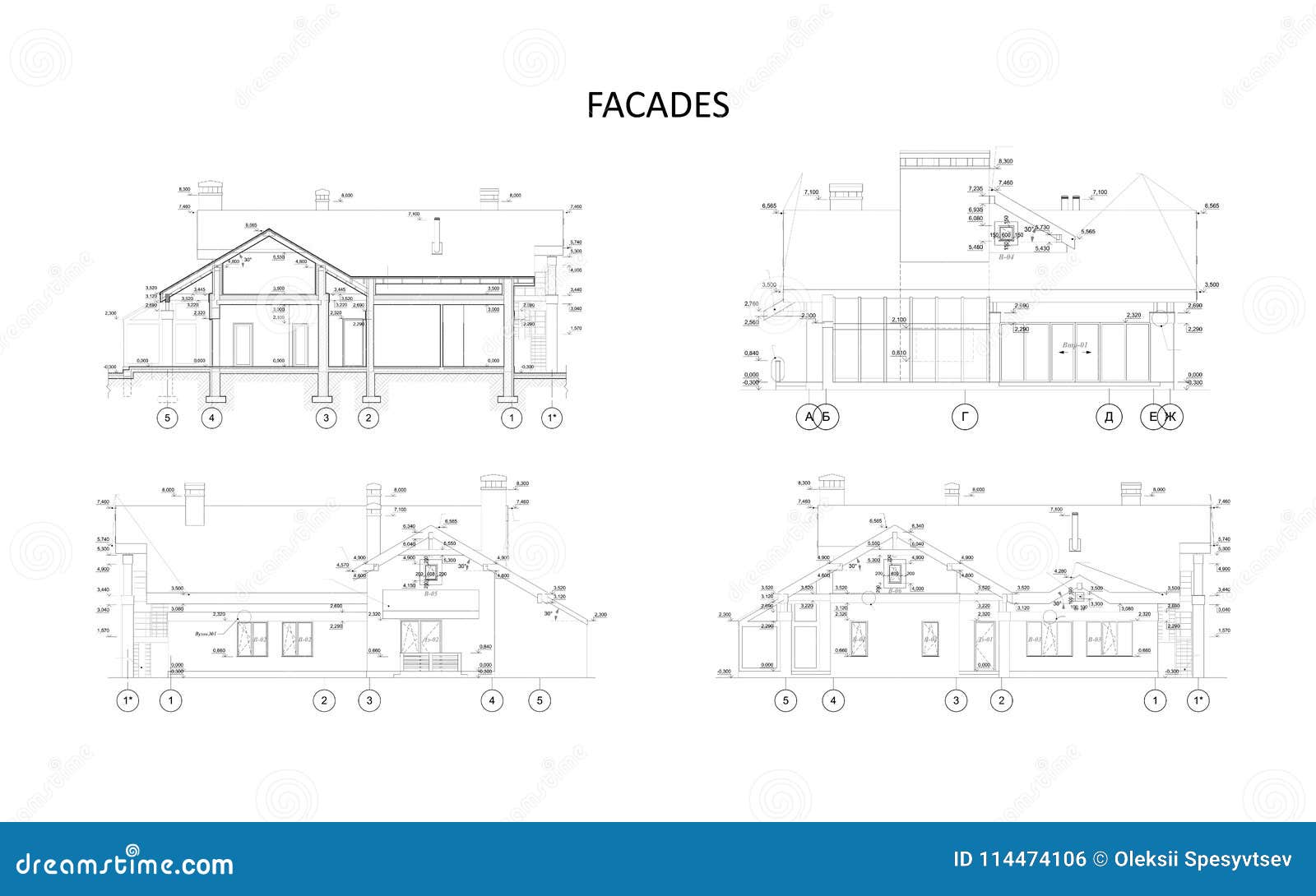 Set Of Detailed Facade Elements With Measurements, Architecture Vector ...