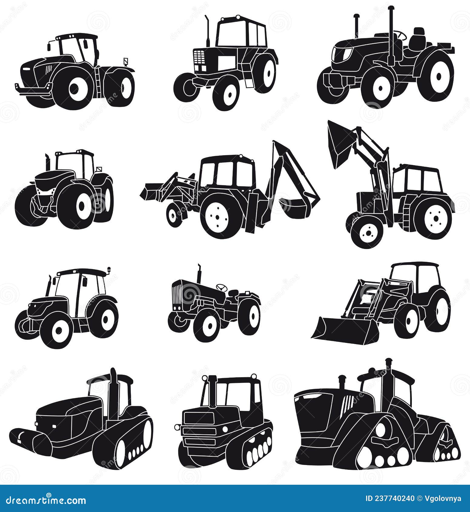 Set of Detailed Tractor Icons Stock Vector - Illustration of bulldozer ...