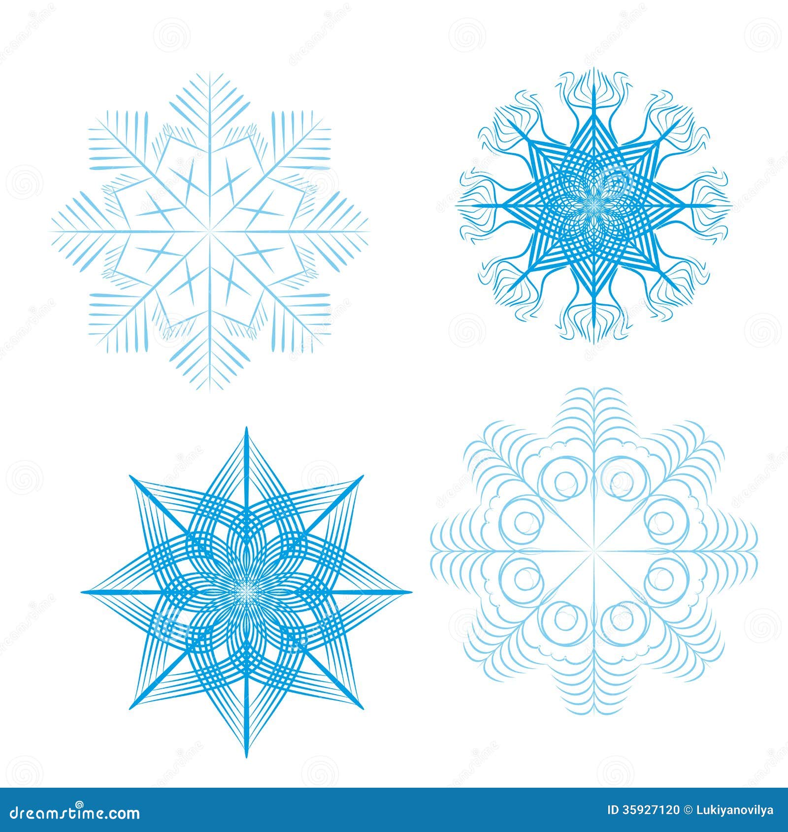 Set of 4 Detailed Vector Snowflakes Stock Vector - Illustration of ...