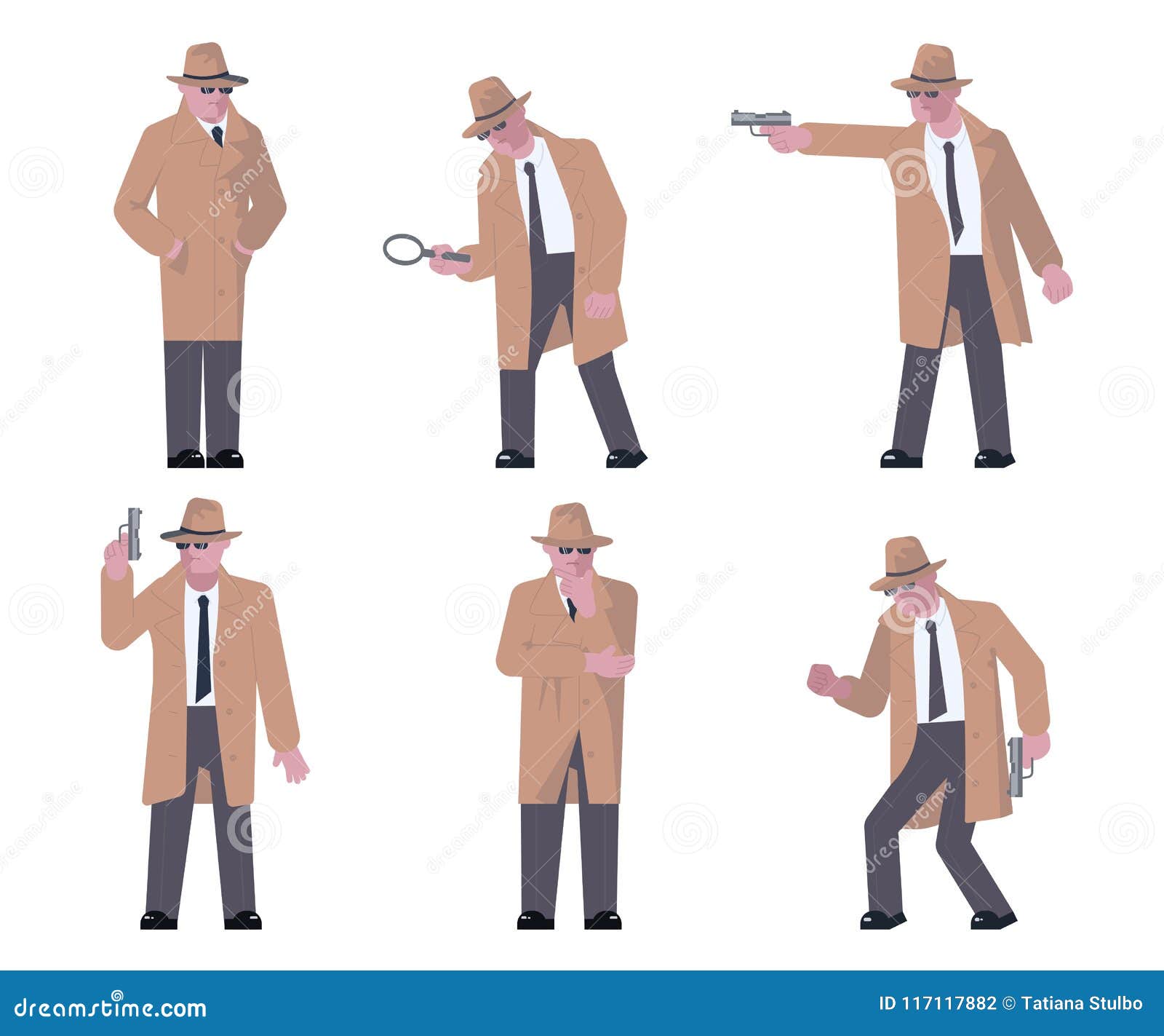 Set of Detective Characters Stock Vector - Illustration of isolated ...