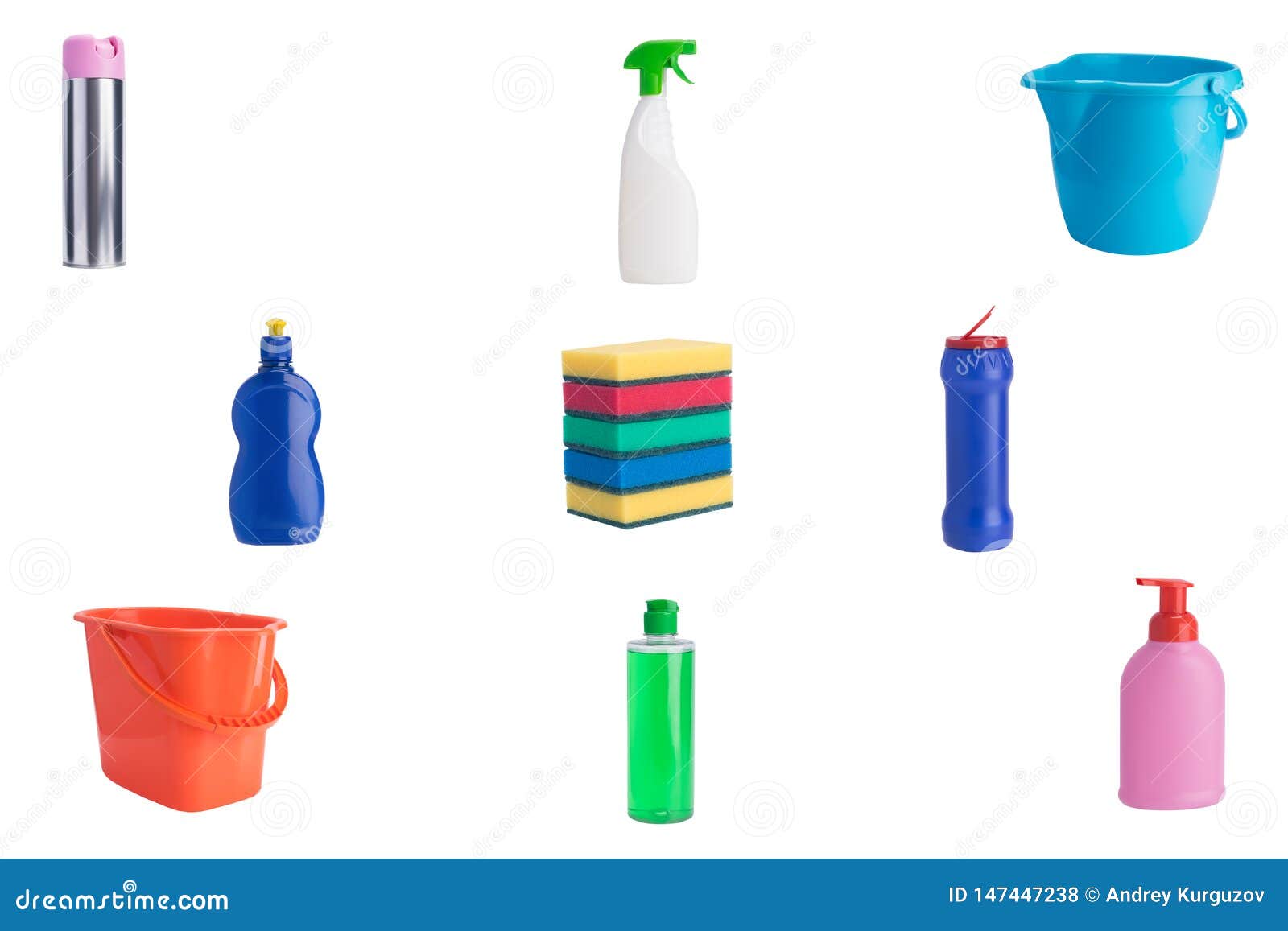 Set of Detergents and Items for Cleaning Rooms Isolated on White Stock ...