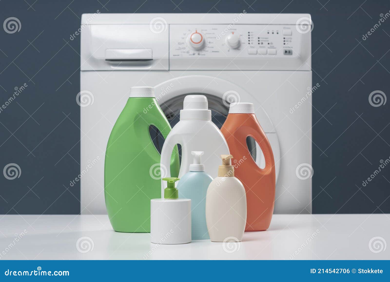Set of Detergents and Washing Machine Stock Photo - Image of hand ...