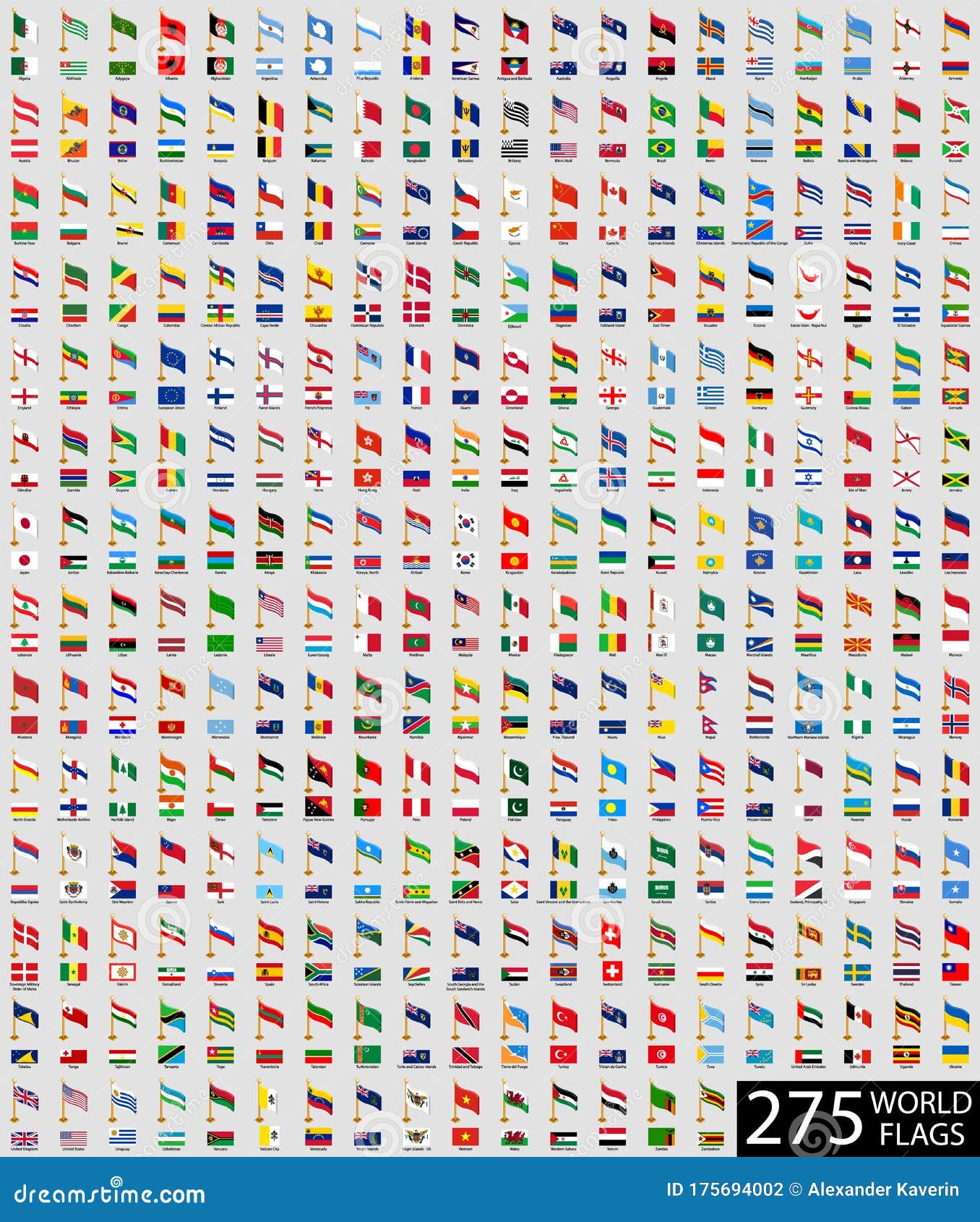 Set of Developing Flags in Flat View and Isometric View Stock Vector ...