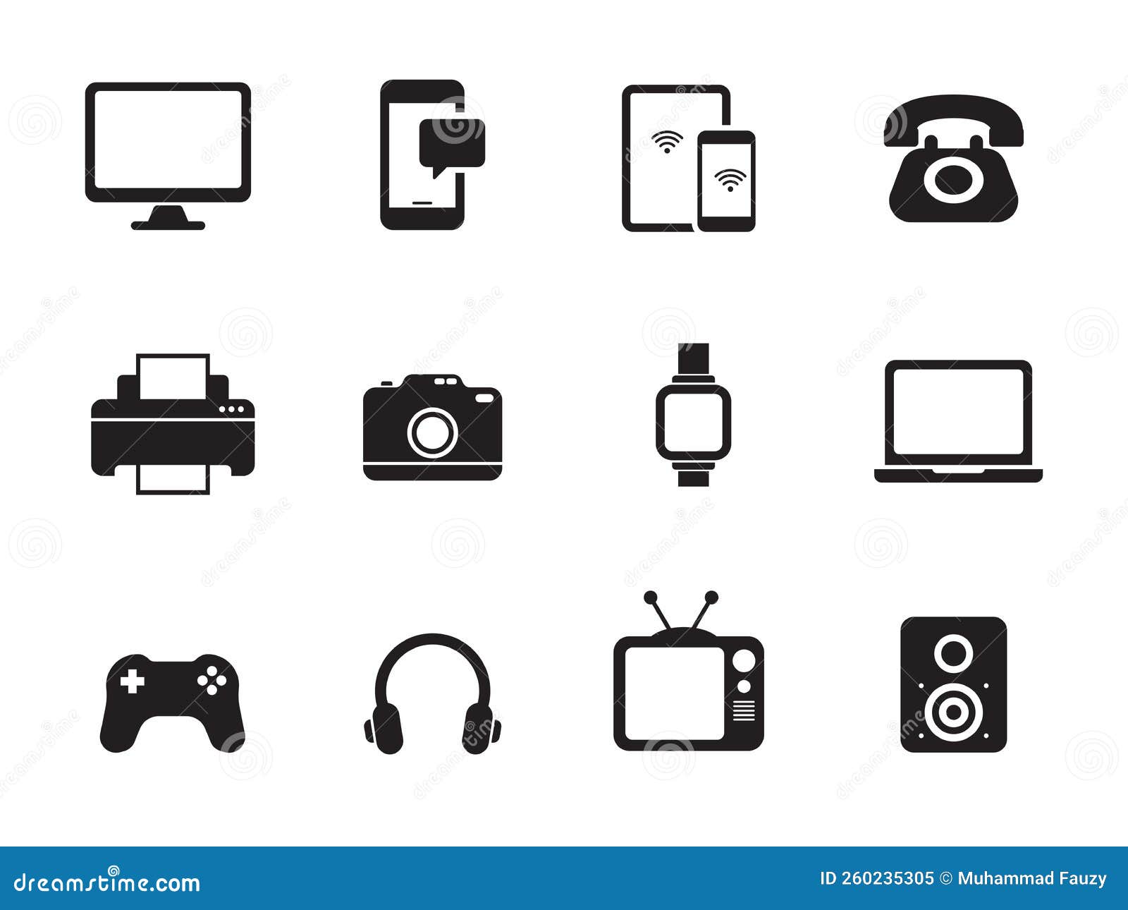 Set of Device Icons with Black Glyph Style Stock Vector - Illustration ...