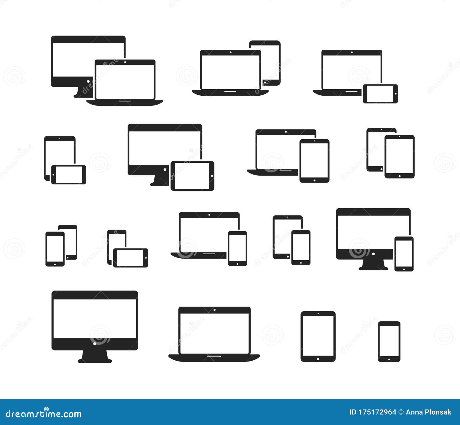 Set of Device Icons. Monitor, Laptop, Tablet and Phone Black Icons ... Set of Device Icons. Monitor, Laptop, Tablet and Phone Black Icons ...