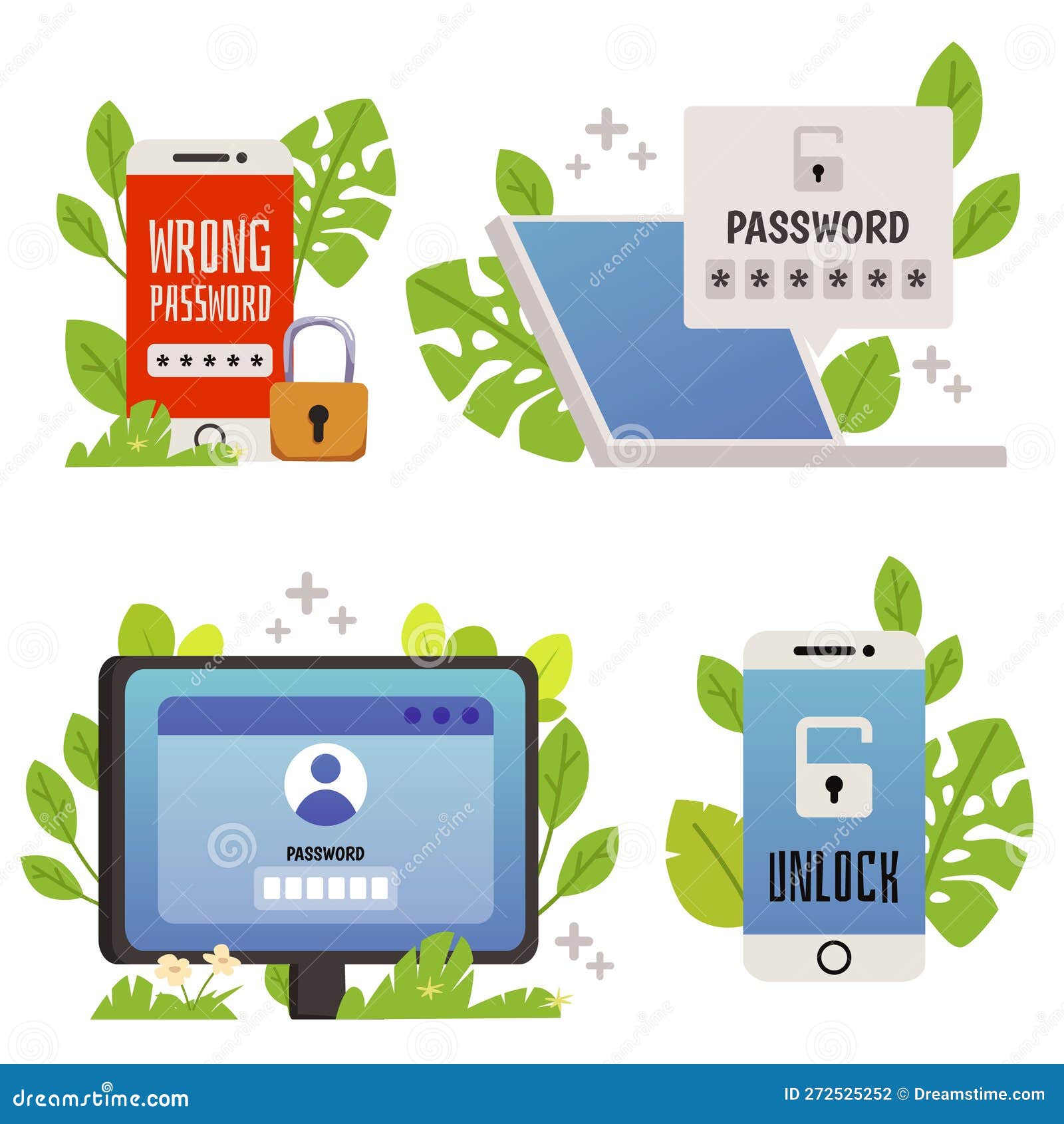Set of Device S Screens with Password Enter Windows Flat Style, Vector ...