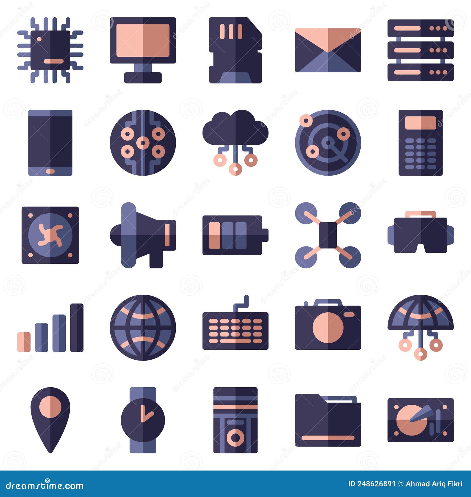 Set of 25 Device and Technology Web Icons in Flat Style. Industry 4.0 ...
