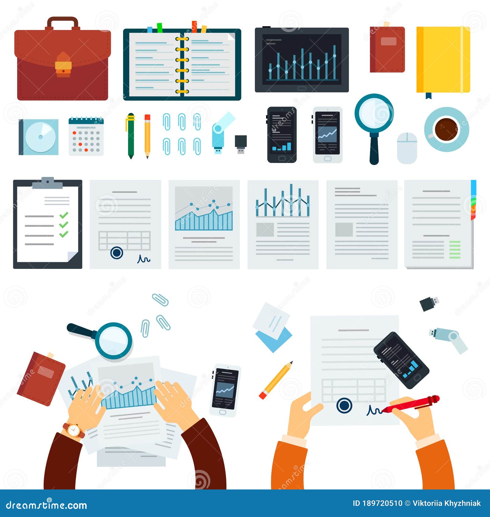 Set of Devices and Business Tools Flat Vector Illustration. Stock ...