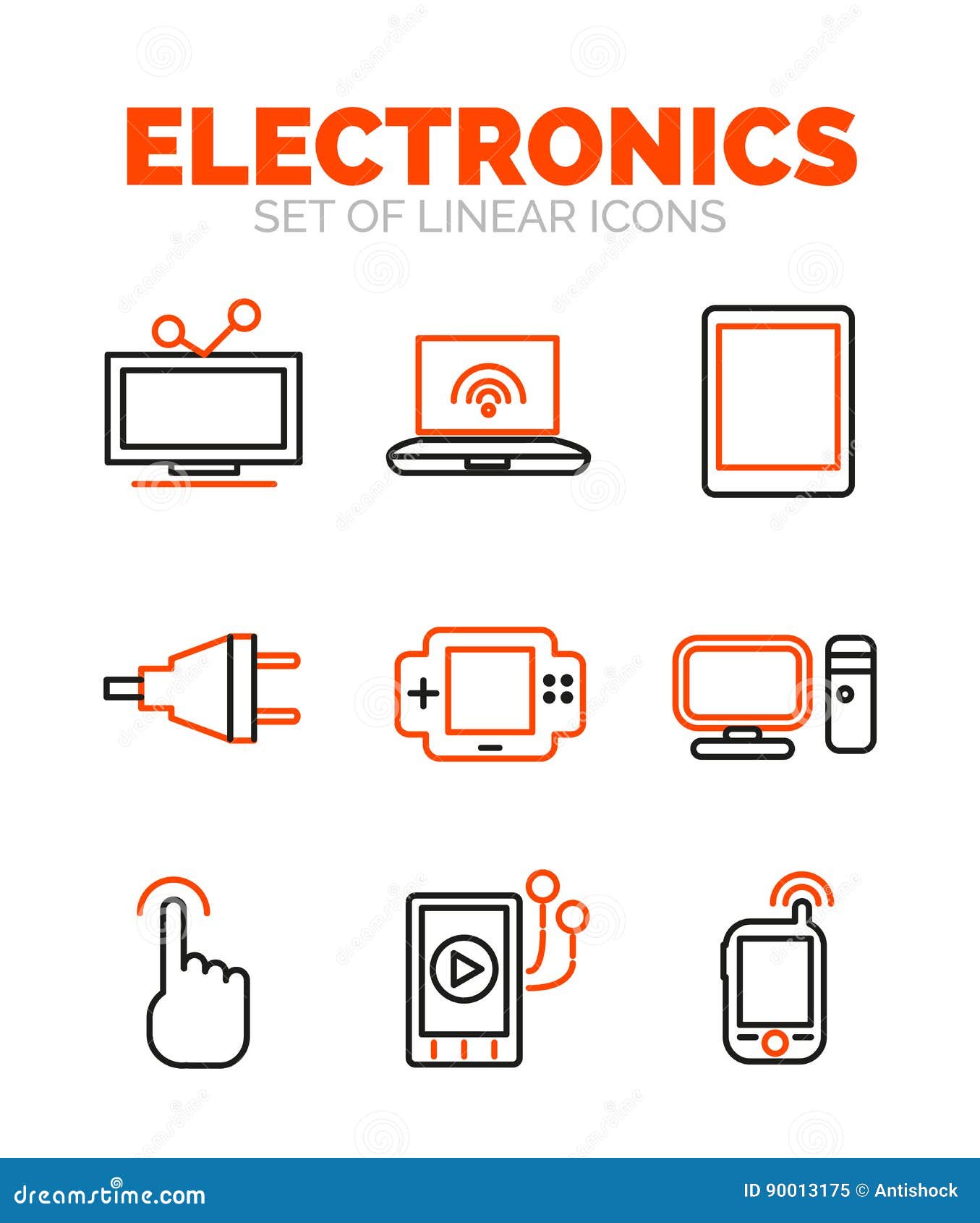 Set of Devices and Electronics Icons, Flat Minimal Linear Thin Style ...