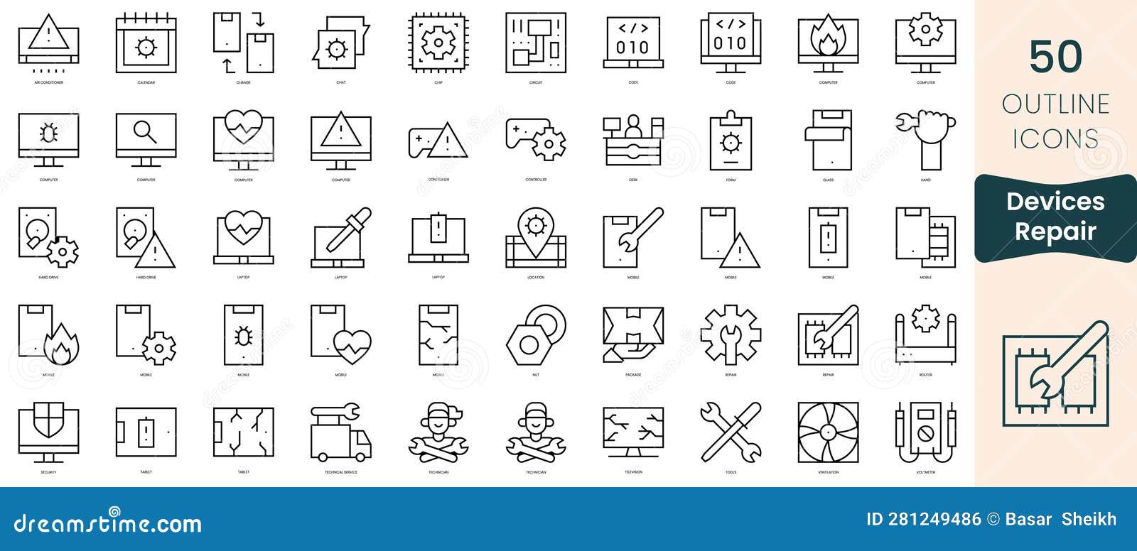 Set of Devices Repair Icons. Thin Linear Style Icons Pack Stock Vector ...