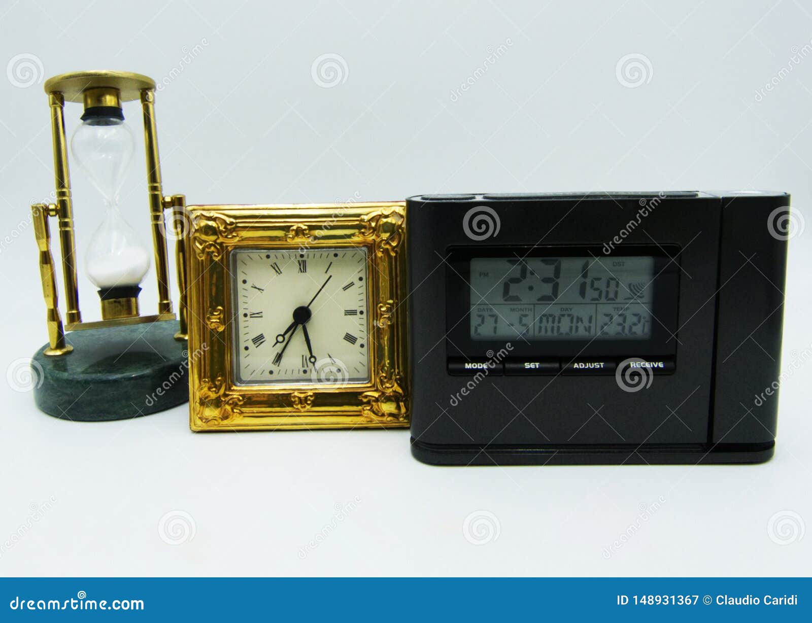 Set of Devices To Measure Time on White Background Stock Image - Image ...