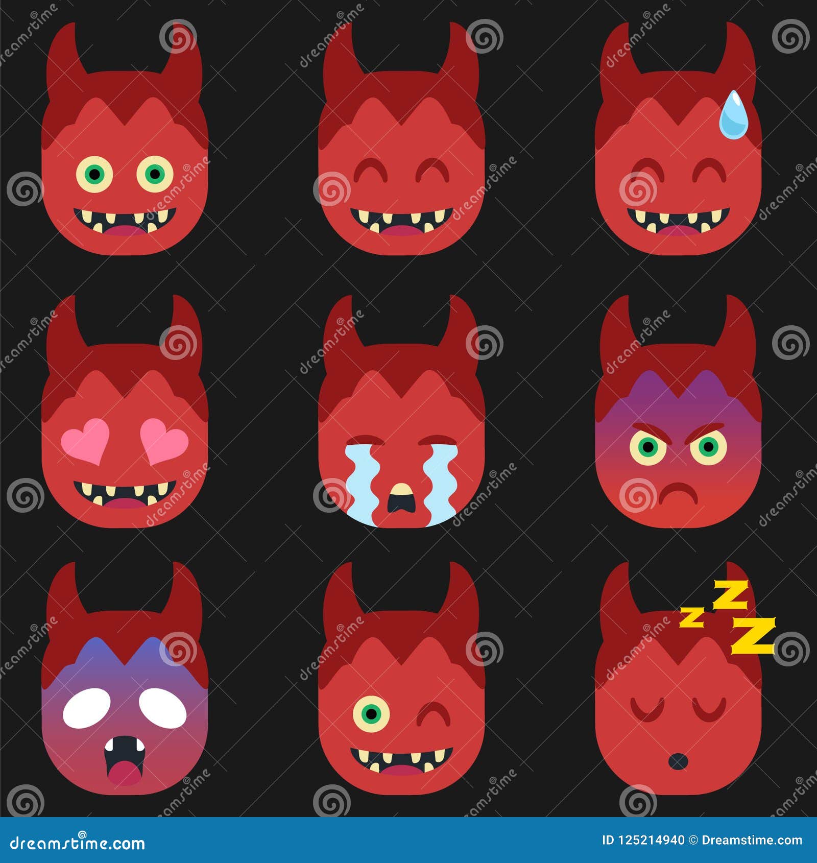 Set of Devil Emoticon Sticker Isolated Stock Vector - Illustration of ...